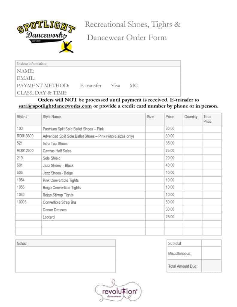 Forms & Documents – Spotlight Dance Works